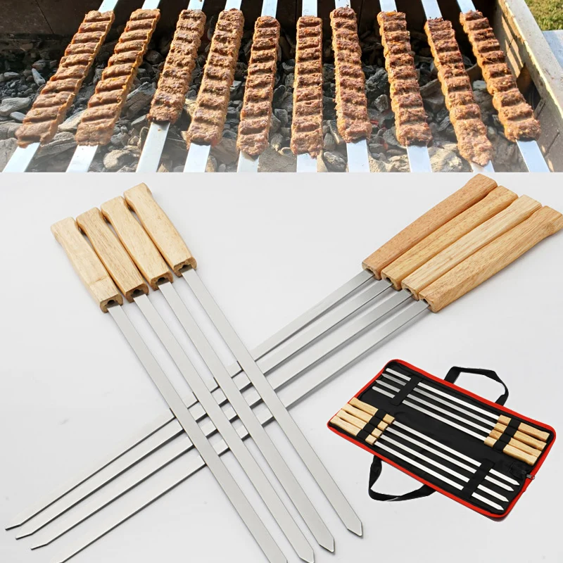8pcs with Bag Kabab Koobideh Skewers 17 Inch Stainless Steel Wide Flat ...