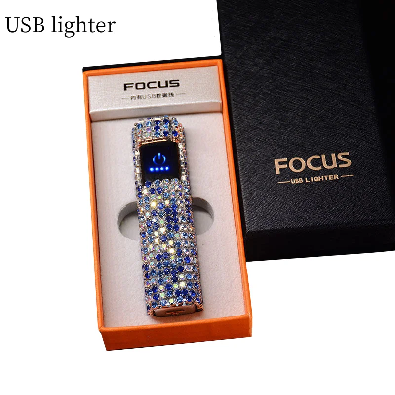 더블 아크 Usb 라이터 터치 스크린 유도 점화기 라인석 포함 노인 여성 라이터 흡연 액세서리 여성 선물