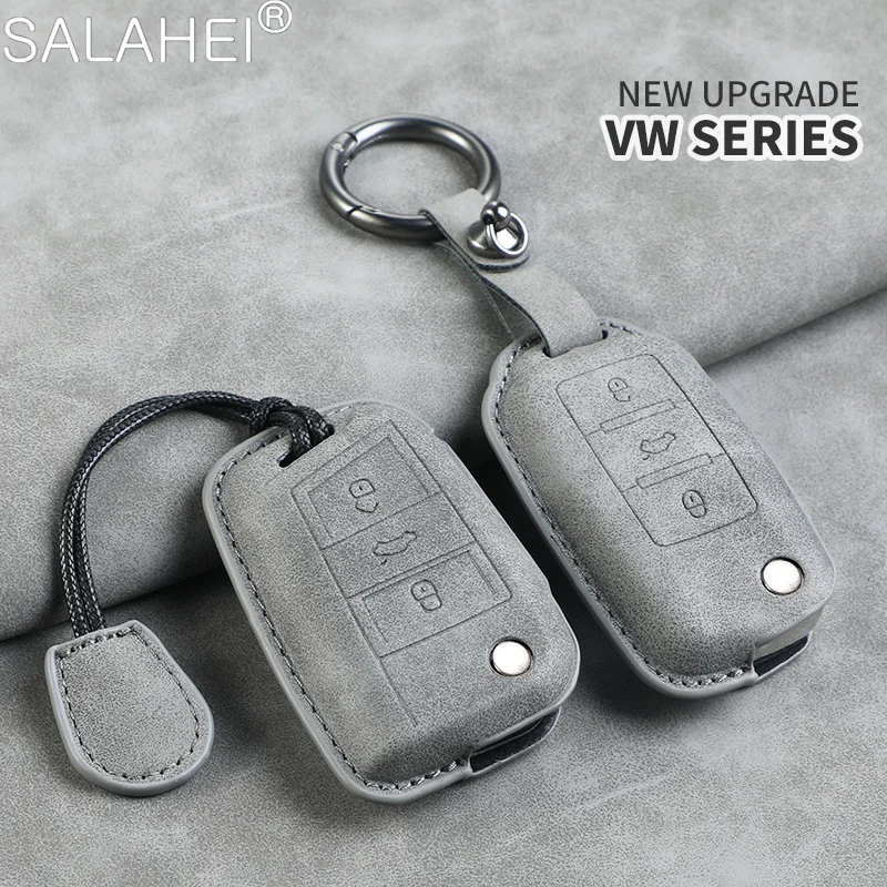 Sheepskin Leather Car Key Case Cover Fob For VW Volkswagen Polo Tiguan ...