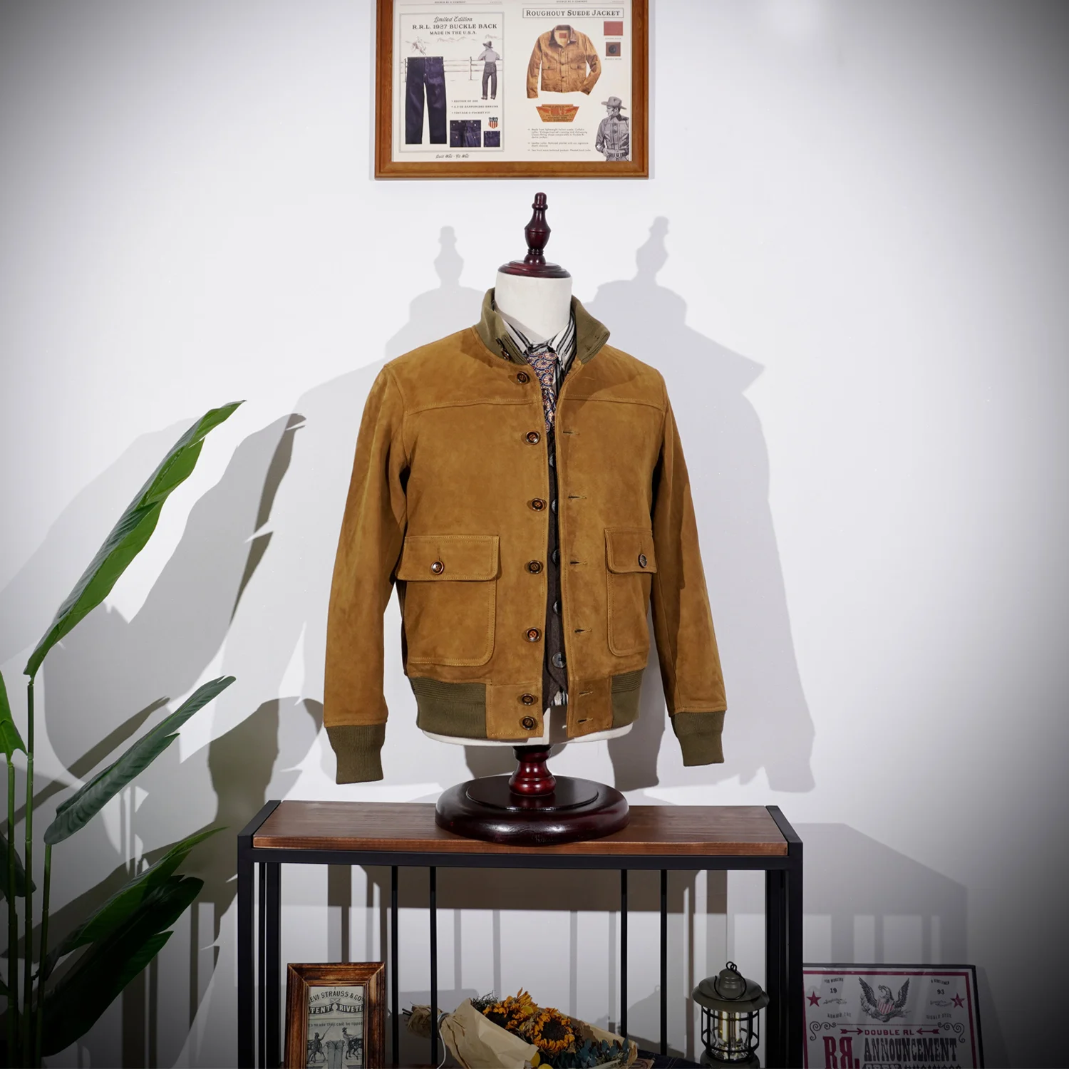 American-Retro-A1-Flight-Suit-Suede-Leather-Deerskin-Leather-Jacket-Men ...