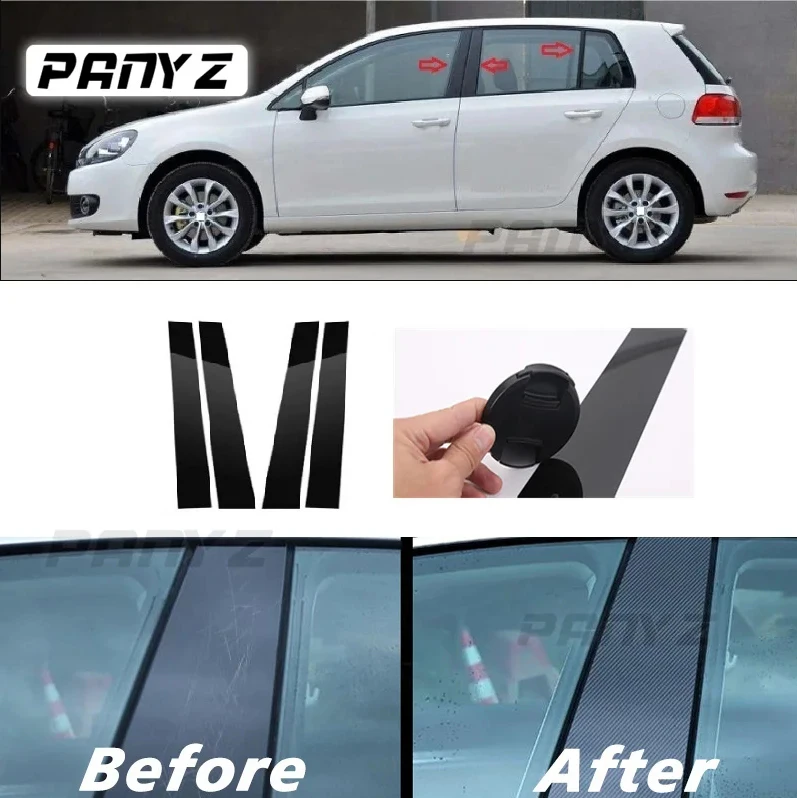 4PCS-Bright-Black-Carbon-Fiber-Car-Door-Pillar-Posts-Trim-Cover-BC ...