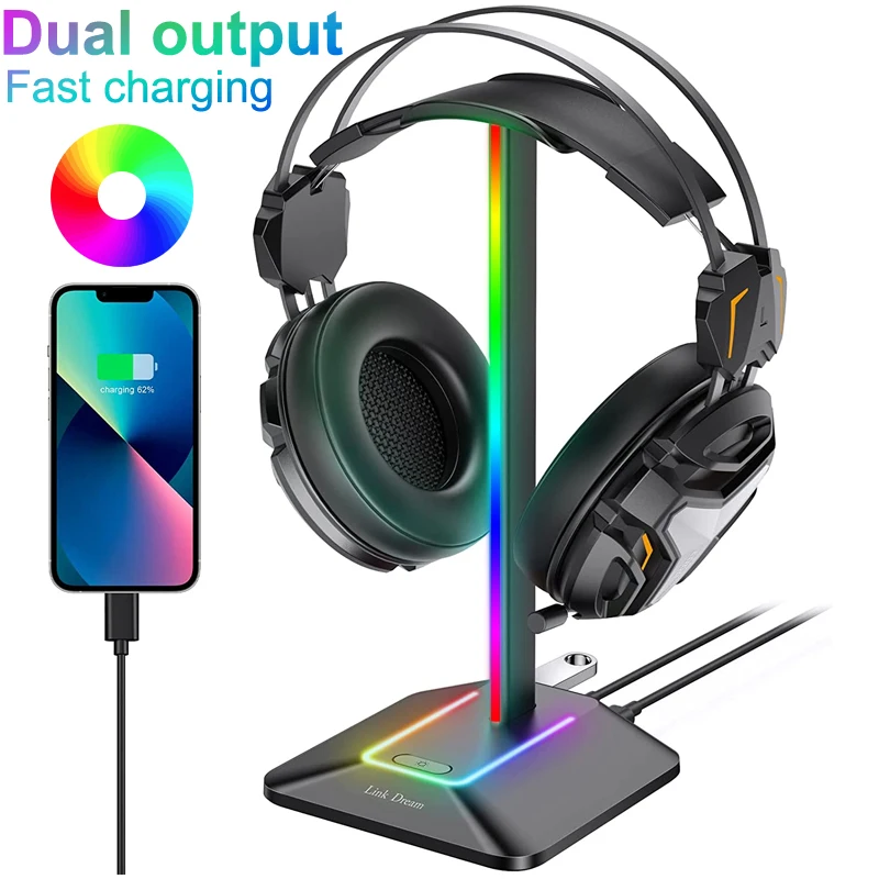 RGB-Gaming-Headphone-Stand-with-Type-c-USB-Ports-Headphone-Gaming ...