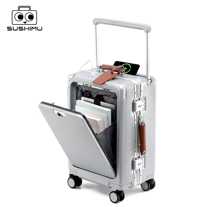 SUSHIMU Wide Trolley Luggage Front Opening Multi-Functional Women 20 ...
