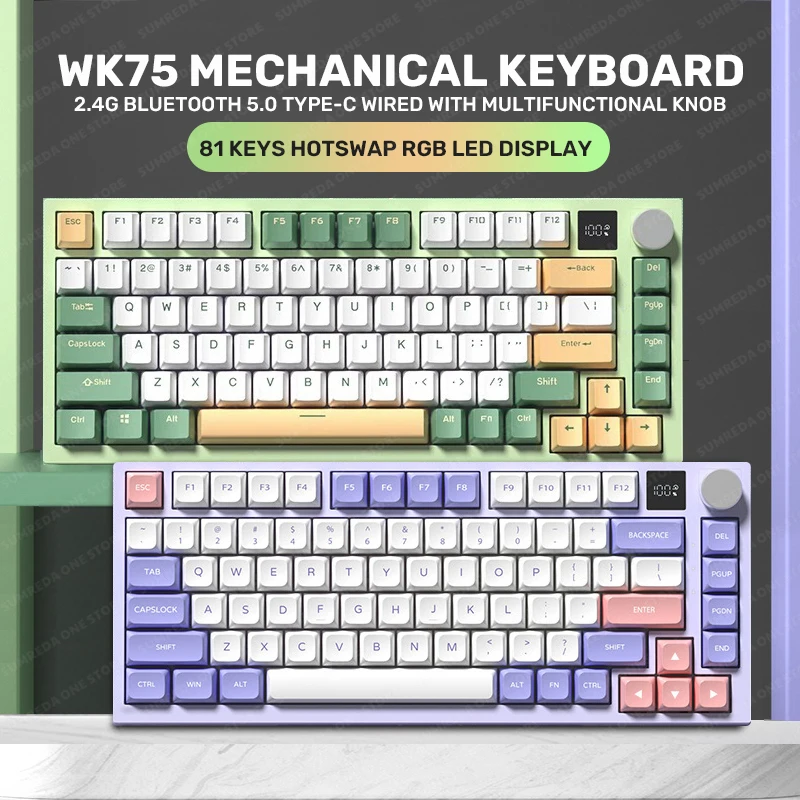 WK75-Wireless-Mechanical-Keyboard-81Keys-2-4G-Wired-Gaming-Bluetooth-Keyboard-Gasket-Hotswap ...