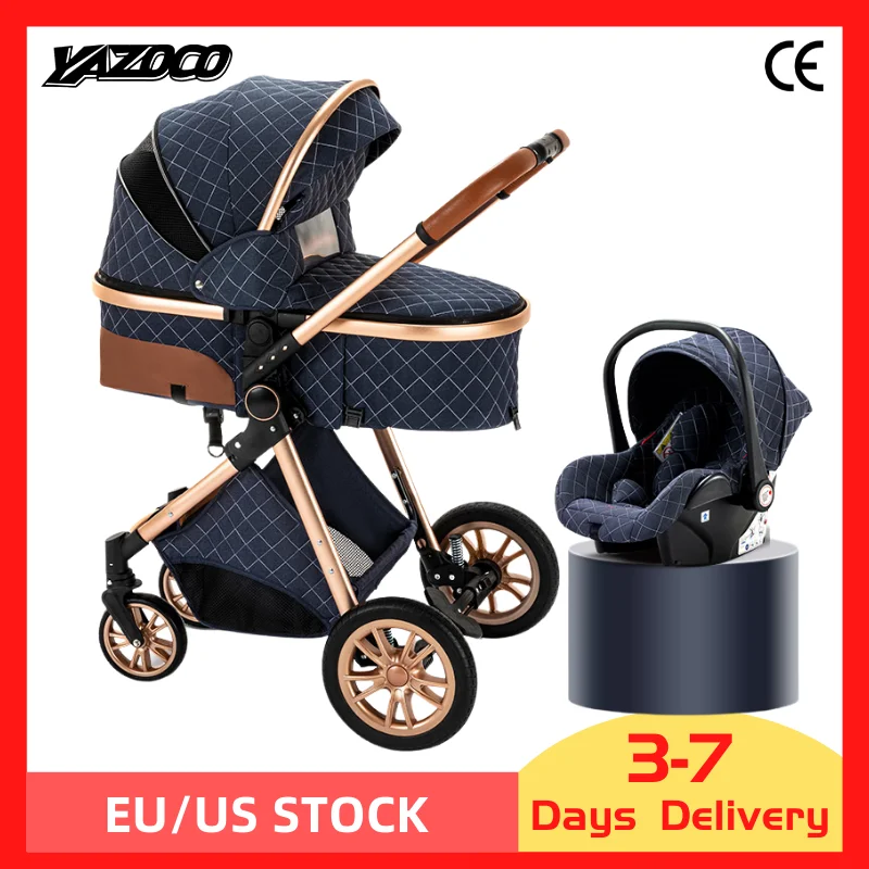 Luxurious Baby Stroller 3 In 1 Portable Travel Baby Carriage Folding ...
