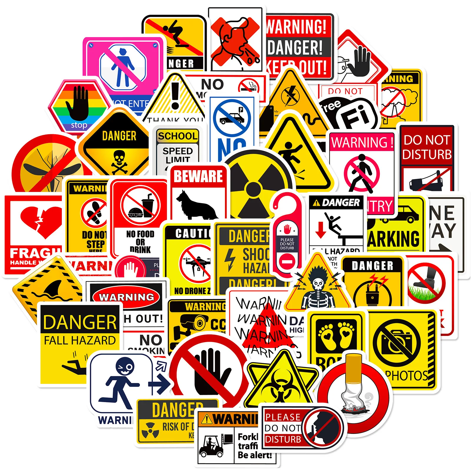 Warning-Signs-Stickers-50pcs-Bans-Cautions-Directions-Stickers-for ...