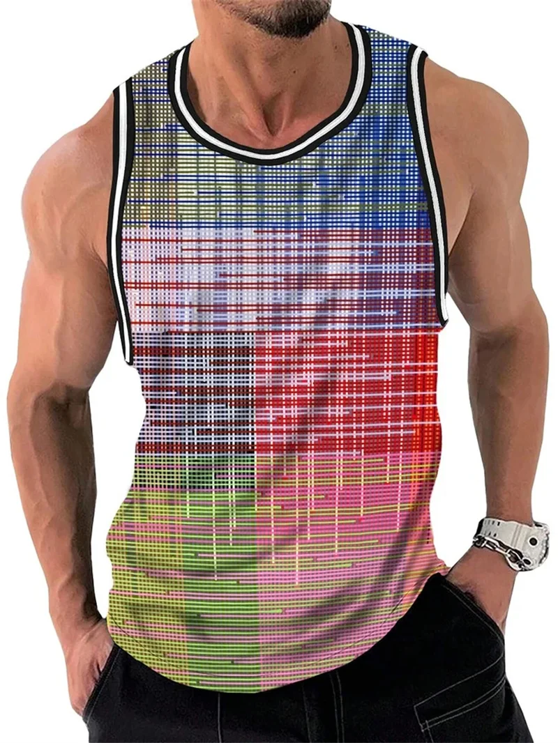 Men-s-Retro-Ethnic-Print-Crew-Neck-Tank-Top-Texture-Plaid-Stripe-3d ...