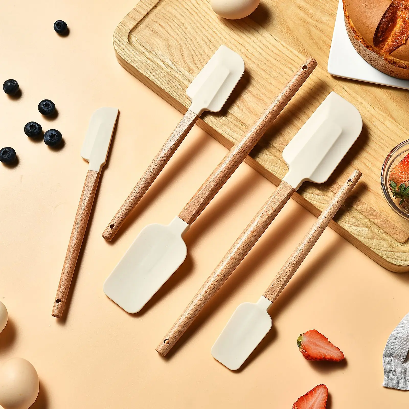 Silicone Scraper Scraper, Home Baking Wooden Handle Scraper, Cake ...