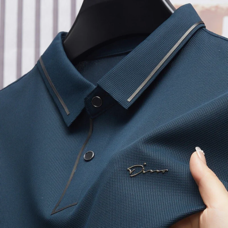 Polo-sin-costuras-para-hombre-camisa-de-tela-fresca-de-lujo-de-negocios ...