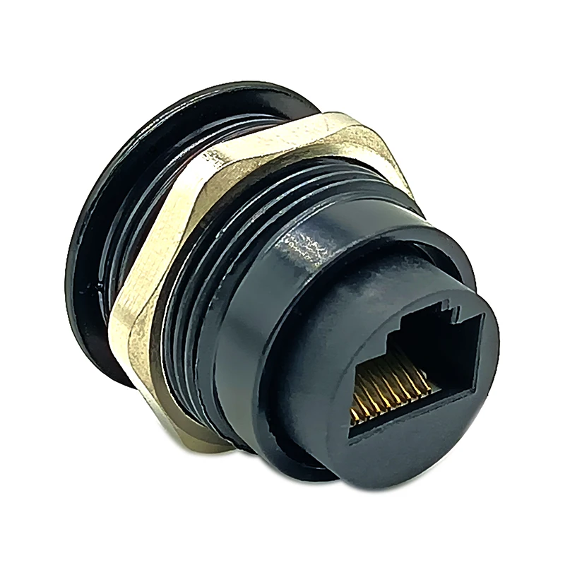Round-Black-Panel-Mount-RJ45-Ethernet-LAN-Pass-Through-RJ45-Connector ...