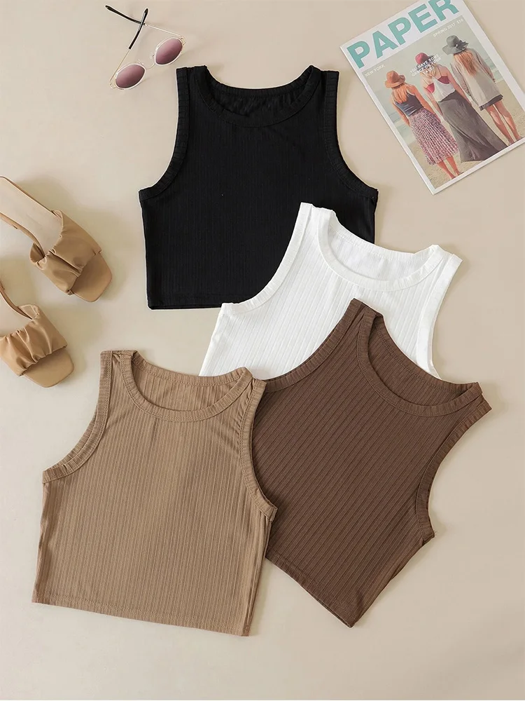 Casual-Basic-Ribbed-Knit-Crop-Top-for-Women-Summer-Sleeveless-Round ...
