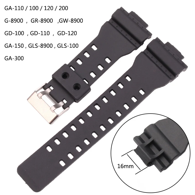 16mm Rubber Black Watchband Men Sport Diving Silicone Watch Band For ...