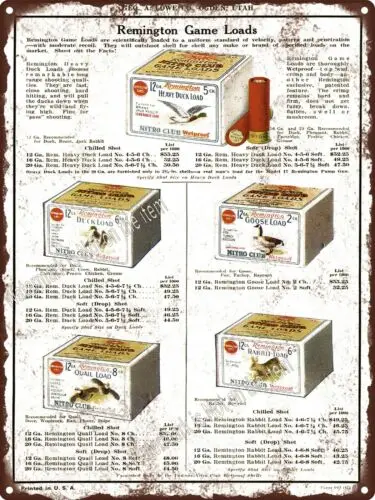 1925-Remington-Game-Loads-Ammunition-Ammo-Duck-Quail-Box-Metal-Sign ...