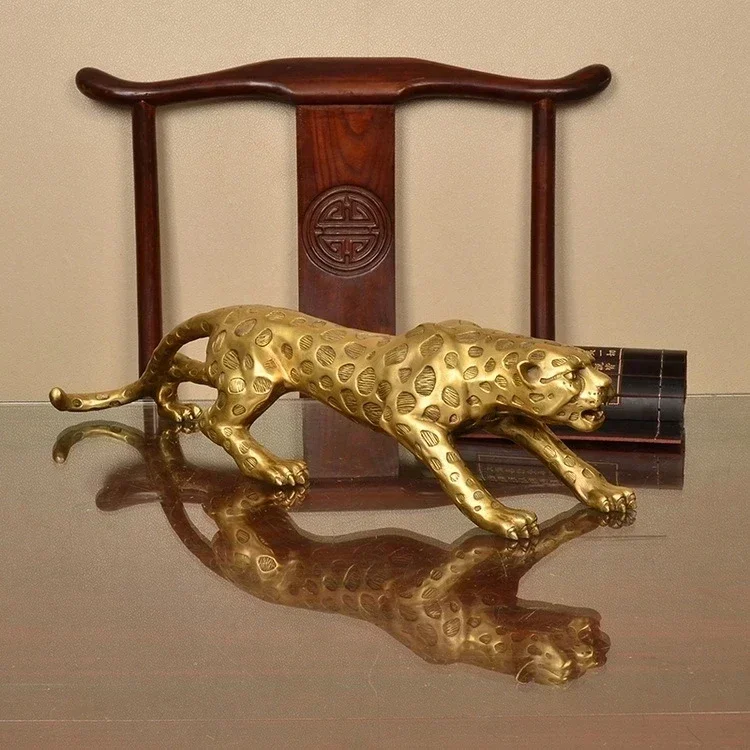 11 Inches Chinese Folk Bronze Copper Lucky Money Leopard Cheetah Art ...
