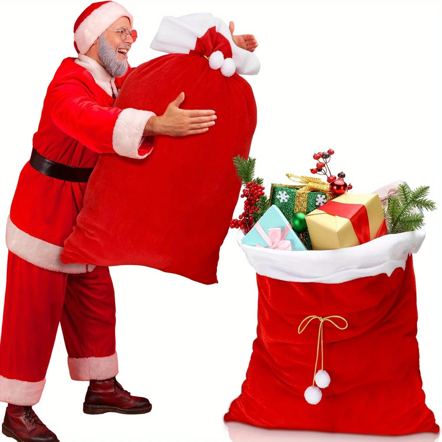 1Pcs Extra Large Santa Gift Sack Christmas Santa Gift Sack Santa Velvet ...