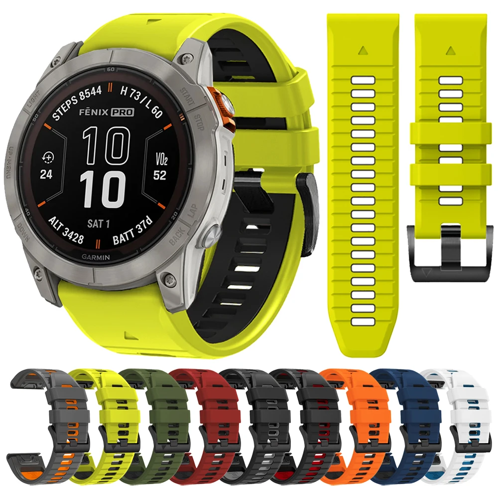 QuickFit 26mm 22mm Two Tone Silicone Strap For Garmin Fenix 7X 7 Pro 6 ...