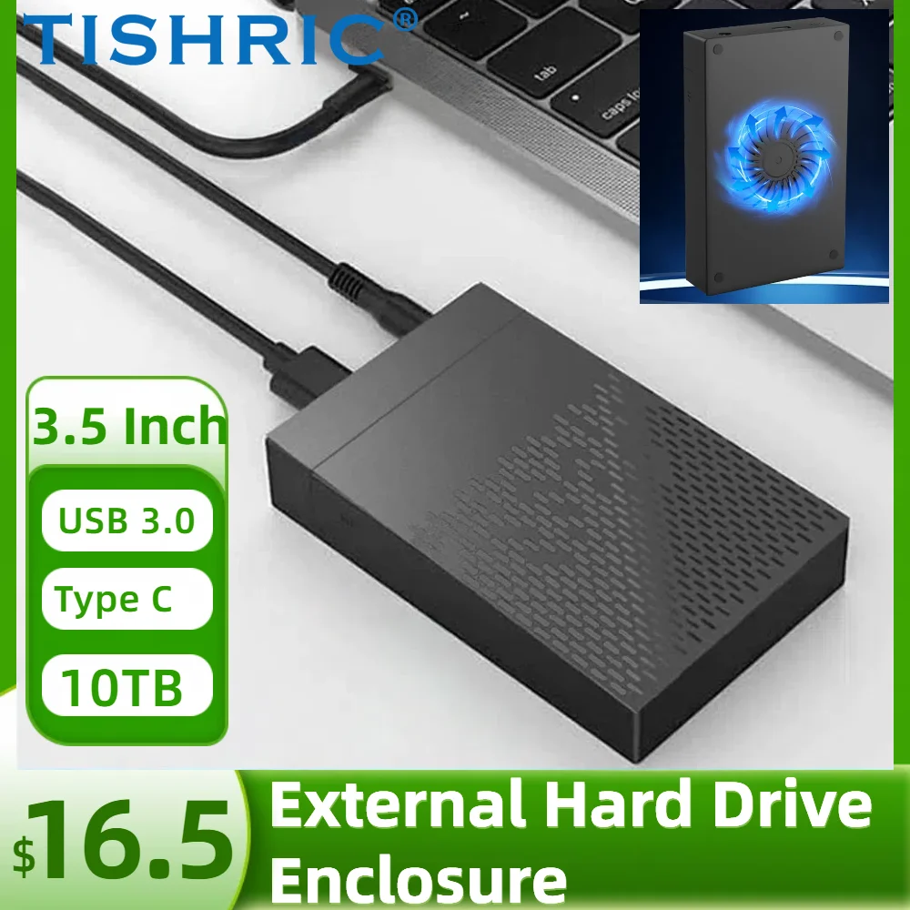 TISHRIC 3.5 Inch External Hard Drive Enclosure HDD SSD SATA To USB 3.0 ...
