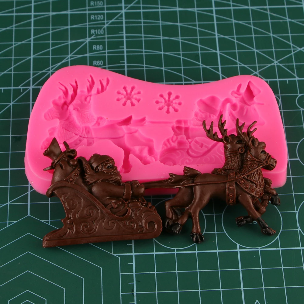 Christmas Santa in a sleigh fondant silicone mold - AliExpress