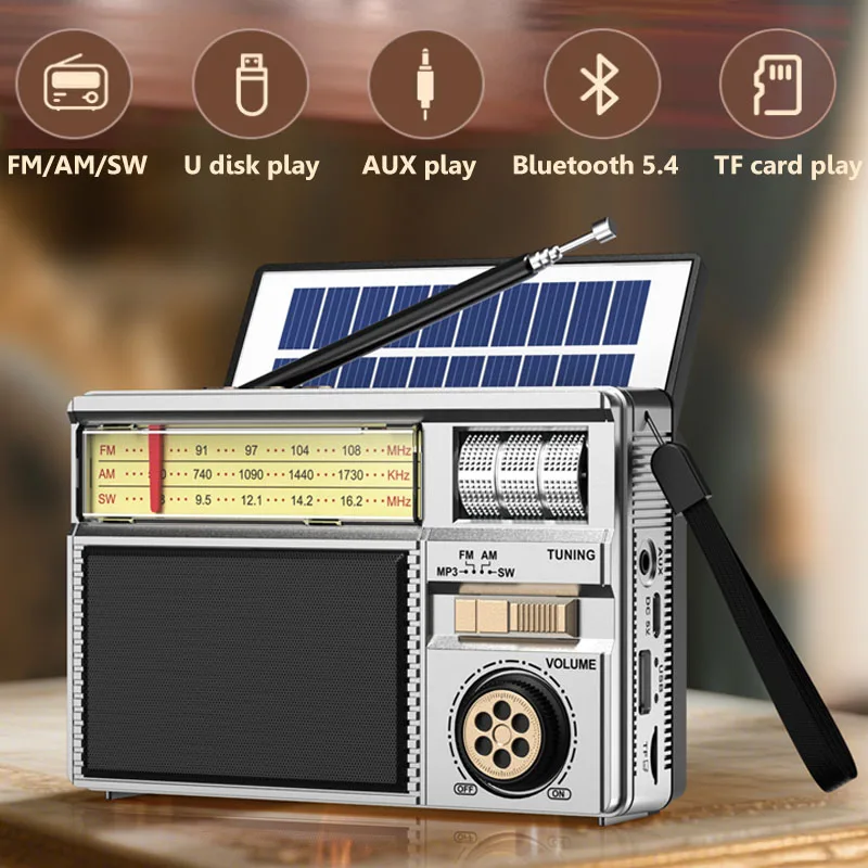 Portable Retro DSP Radio Classic Vintage Solar Charging FM AM SW Radio ...