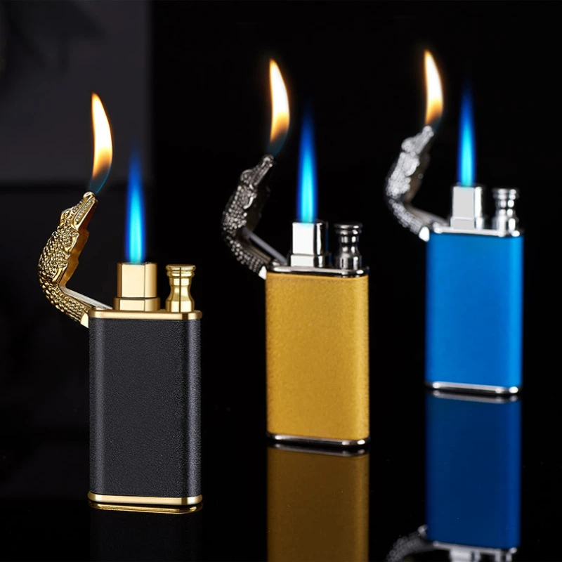Unusual-Blue-Flame-Metal-Crocodile-Dolphin-Double-Fire-Lighter-Creative ...