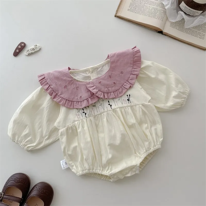 Autumn-New-Newborn-Embroidered-Small-Clump-Flowers-Romper-Floral-Collar ...