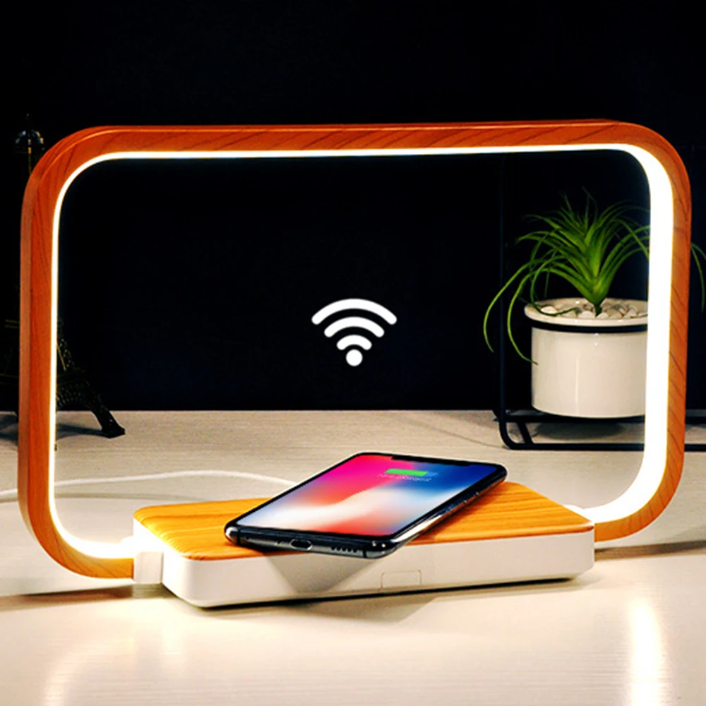 4 In 1 무선 충전기 Usb Led 테이블 램프 10w 빠른 충전 터치 디 밍이 가능한 Led 침대 옆 빛 전화 홀더와 각도