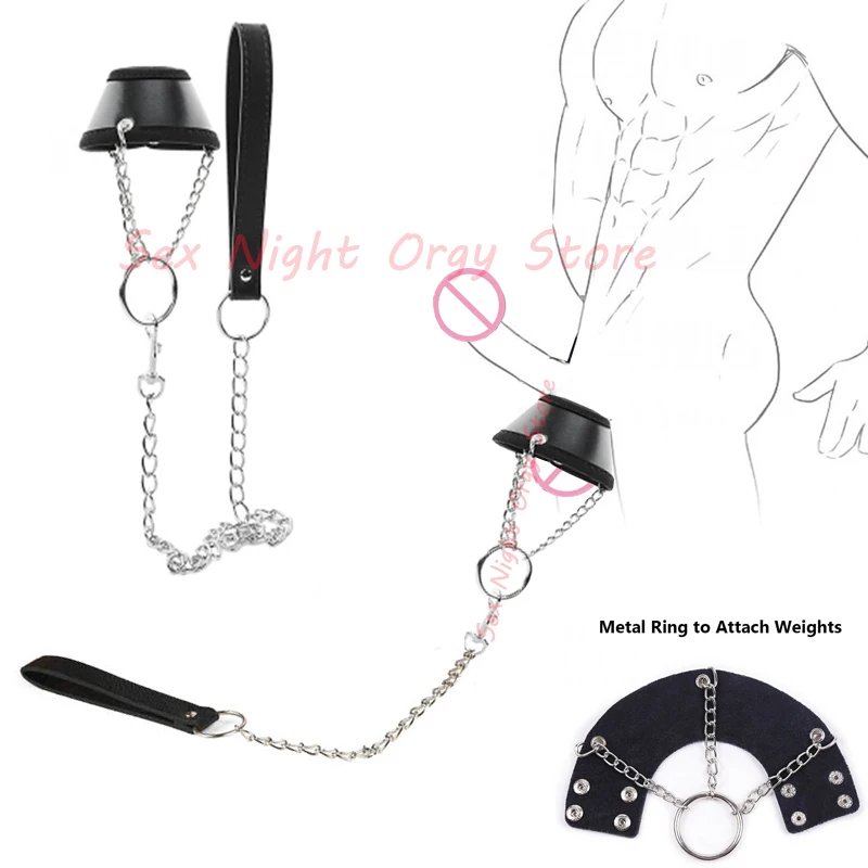 Male Chastity Cock Cage Leather Parachute Ball Stretcher With Leash