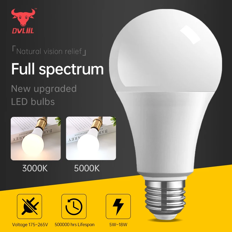 LED Full Spectrum Bulb E27 5W 7W 12W 15W 18W Led Bulb no flickering ...