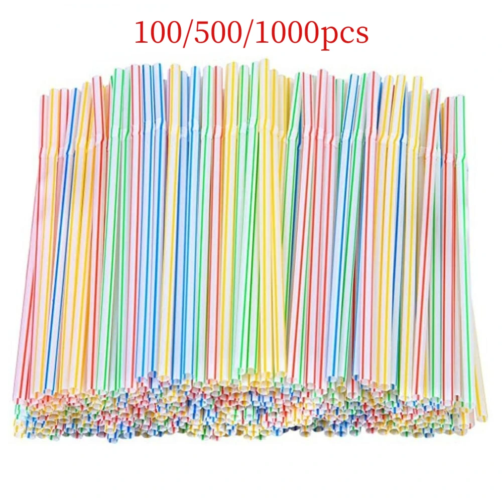 100-500-1000pcs-21cm-Colorful-Disposable-Plastic-Curved-Drinking-Straws ...