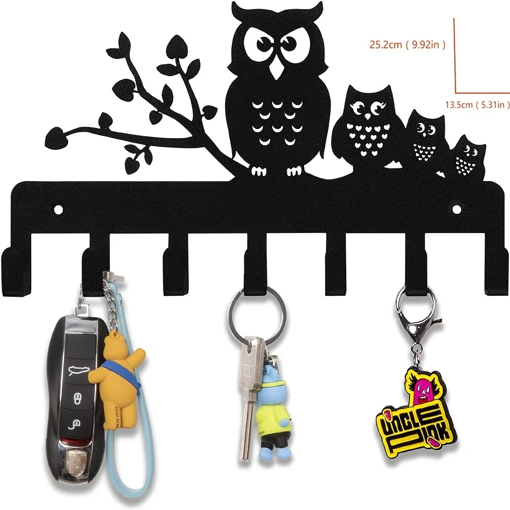 7-Hooks-Black-Metal-Key-Holder-Hooks-Owl-Wall-Hanger-Decorations-Multi ...