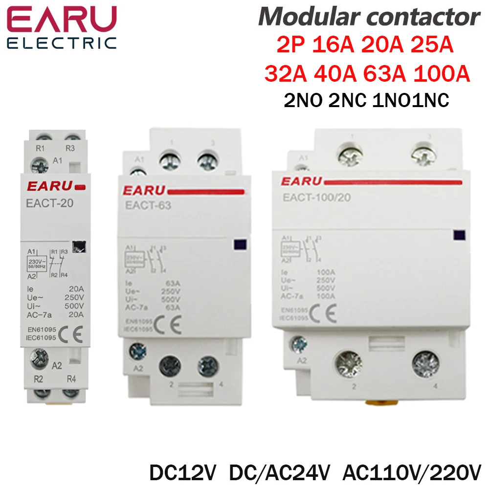 2P 16-100A DC12/24V AC220V 50/60Hz Din Schiene Haushalt AC Modulare Schütz Schalter Controller ...
