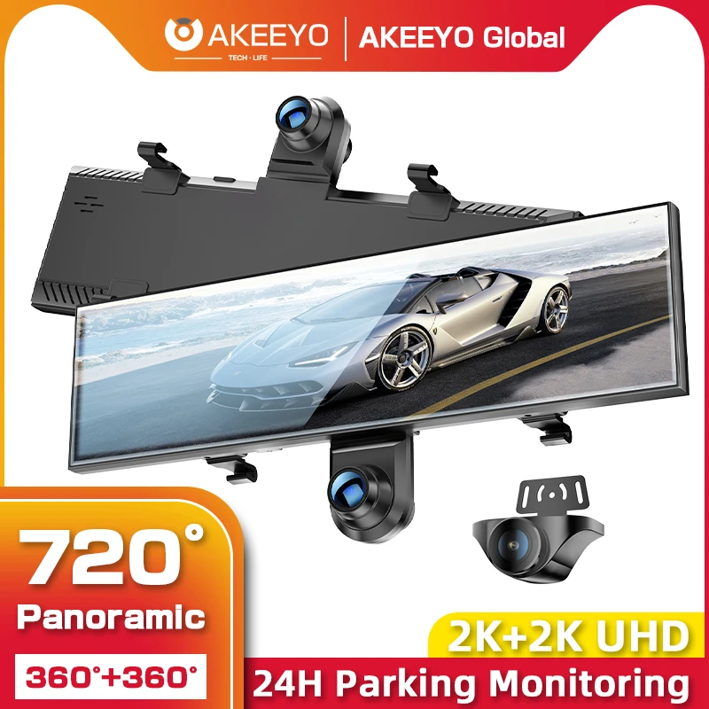 Akeeyo Aky-v720s 720˚ Panoramic Mirror Dash Cam 2k+2k Uhd 24h Parking Monitoring 11inch Ips ...