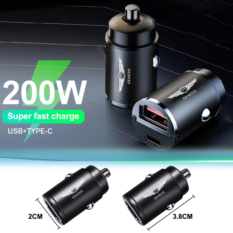200W USB Car Charger Mini Fast Charging Dual Ports Phone Charger Type C ...