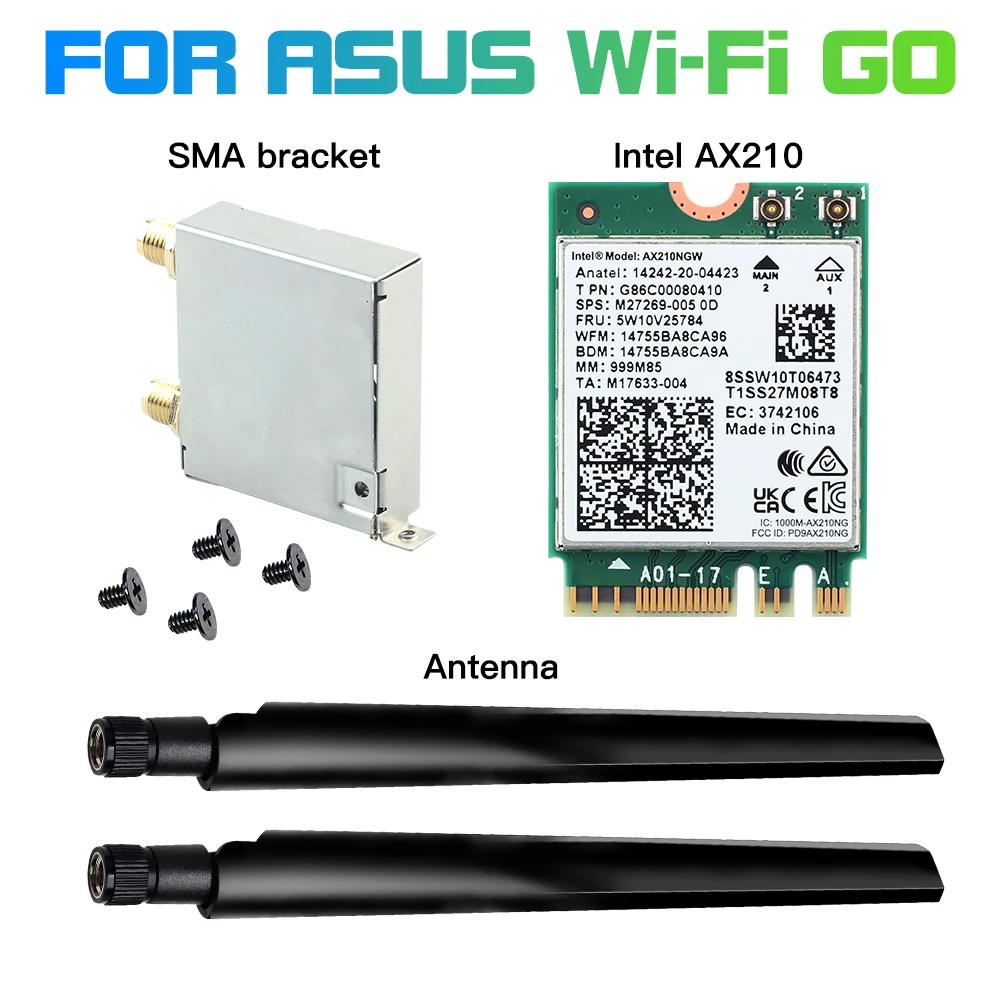 Adaptador sem fio para ASUS, WiFi Go AX210, Placa de rede 6E, Módulo ...
