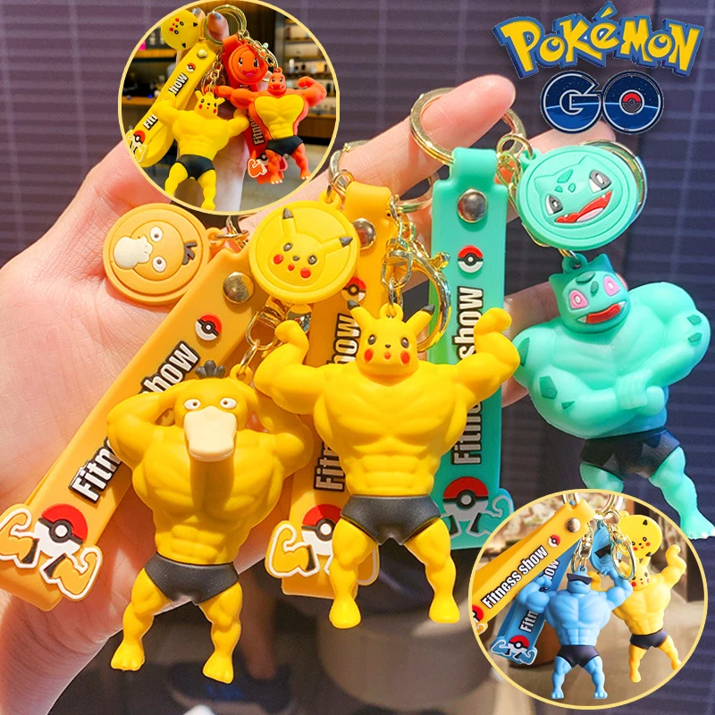 Pokemon-Pikachu-Car-Keychain-Cartoon-Muscle-Man-For-a-Pingente-Chaveiro ...