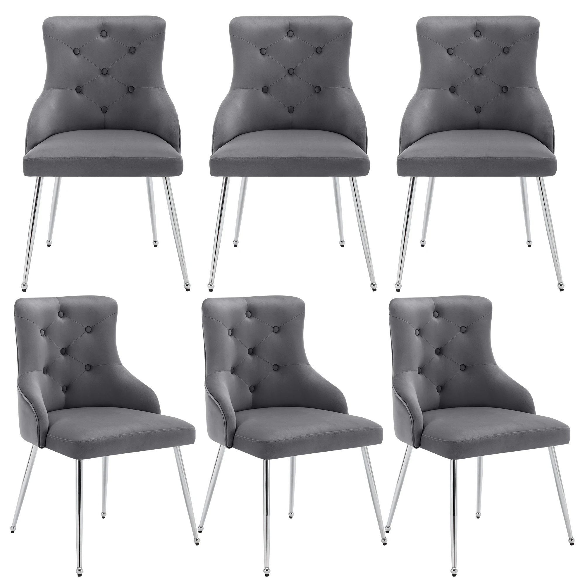 Set-of-6-Button-Pattern-Dining-Chair-Upholstered-armchair-Metal-legs ...