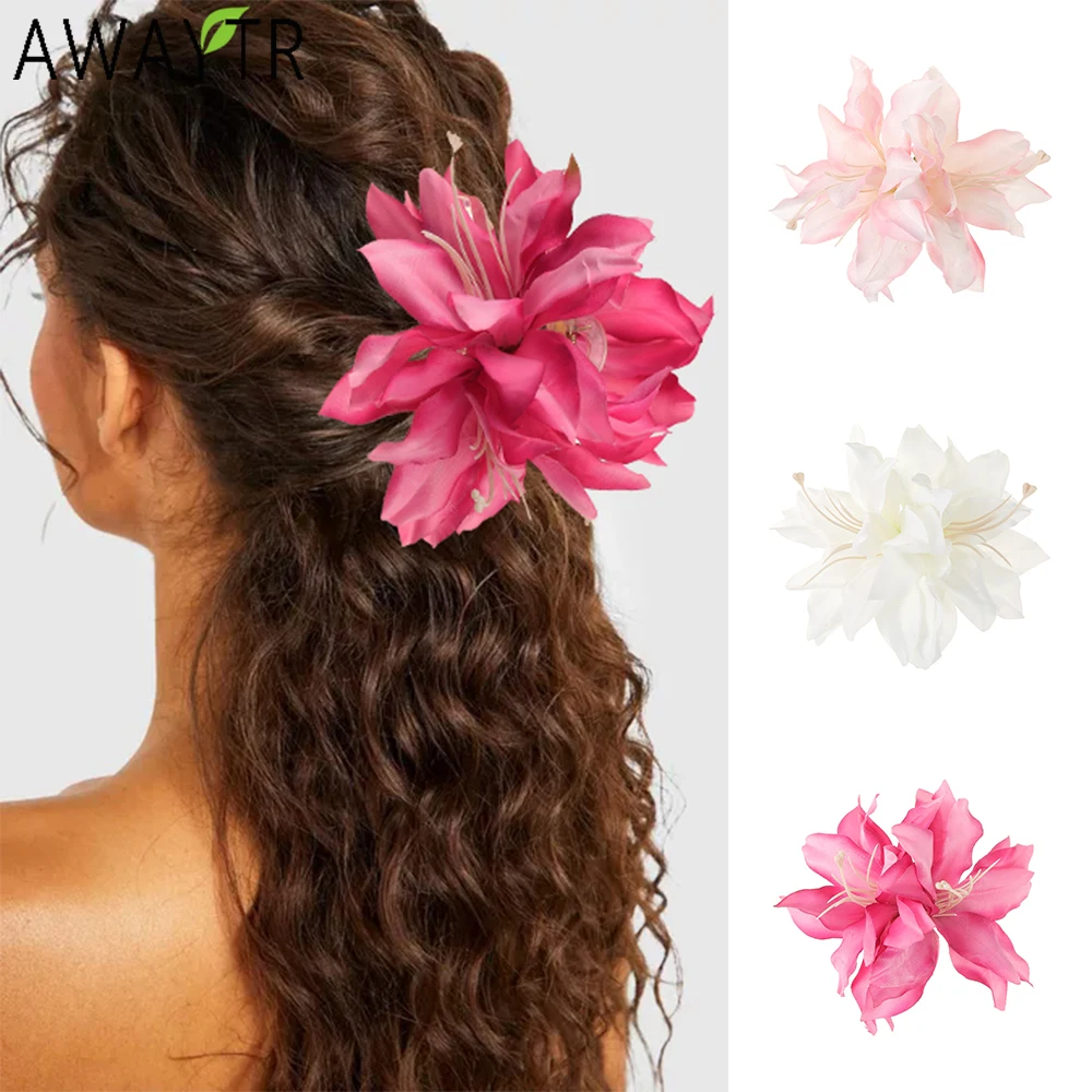 AWAYTR Leafy Lily Flower Hairpin Artificial Floral Hair Clips Valentine ...