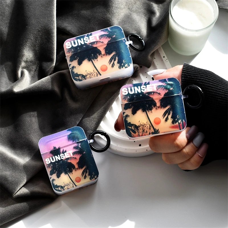 Stylish-Coconut-Grove-Sunset-Square-Silicone-Earphone-Case-For-Airpods ...