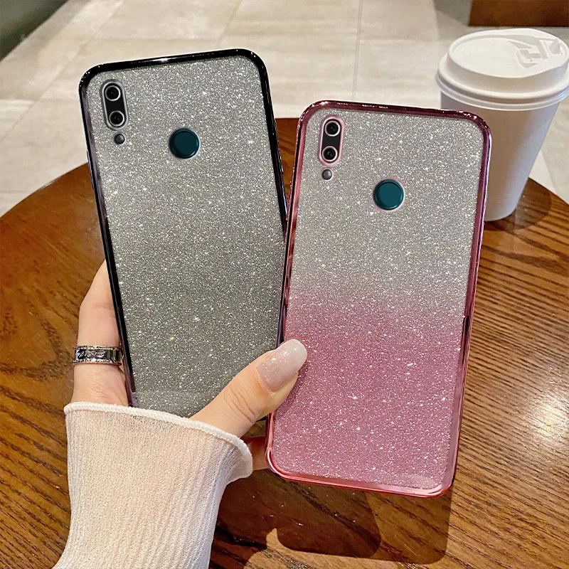 Phone-Back-Case-For-Huawe-Y9-2019-Luxury-Glitter-Plating-Soft-Silicone ...