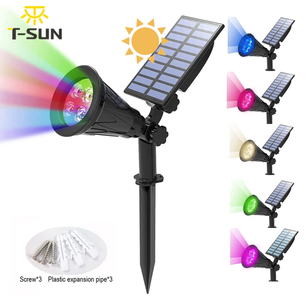 T-SUNRISE Solar Powered 4/7 LED Lamp Adjustable Solar Spotlight In ...