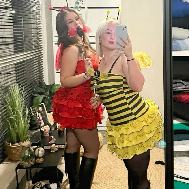 Women Ladybug Halloween Costume Beetle Bee Dress Fairy Wings Headband ...