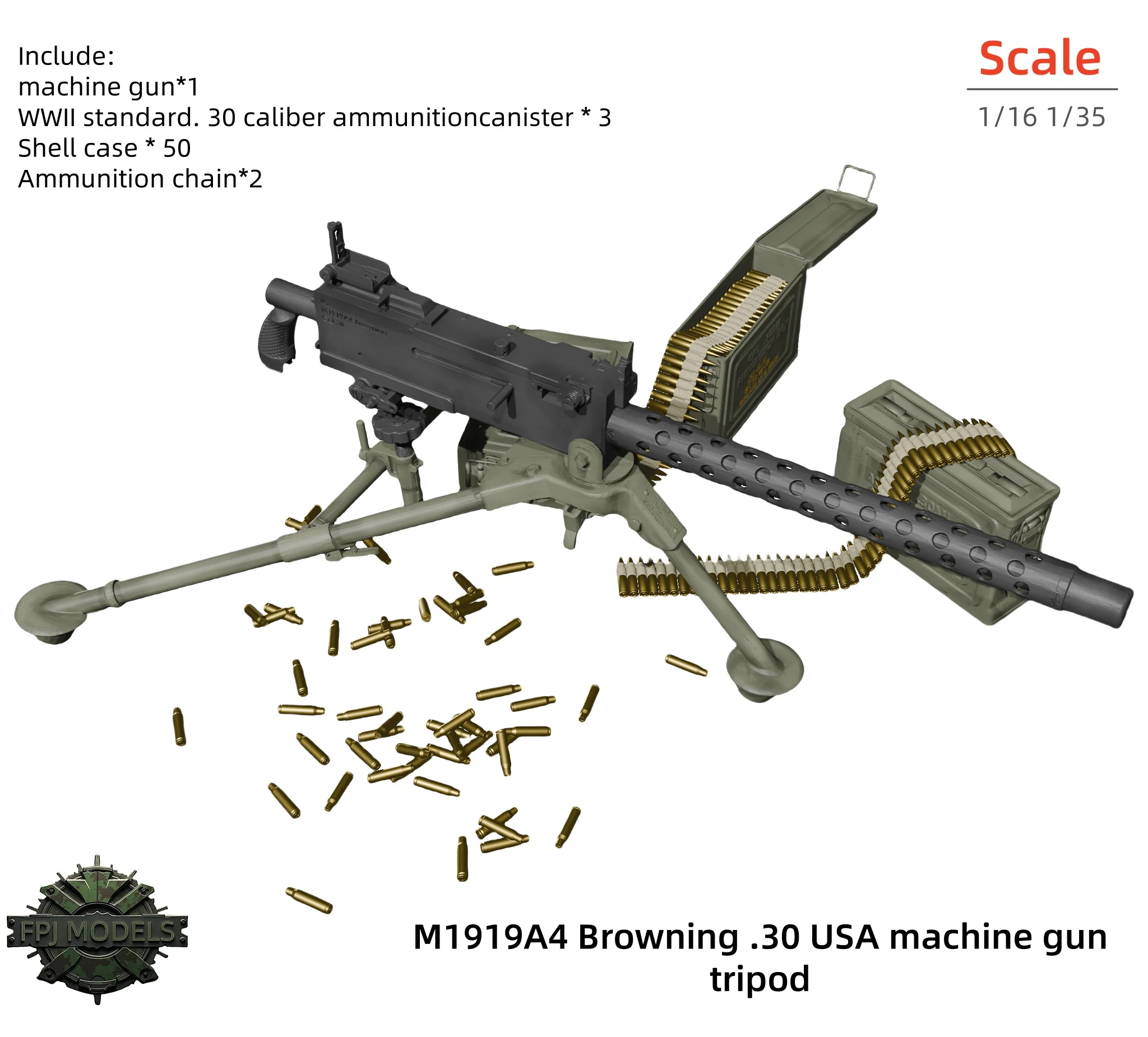 1/16 1/35 Scale M1919A4 Browning .30 USA Machine Gun Tripod Resin Model ...
