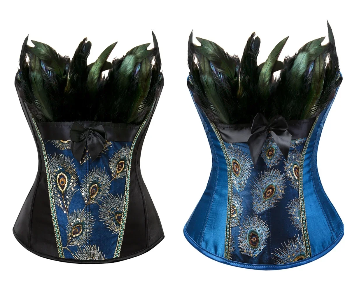Womens-Corsets-Peacock-Feather-Corset-Steampunk-Glitter-Bustier-Vintage ...