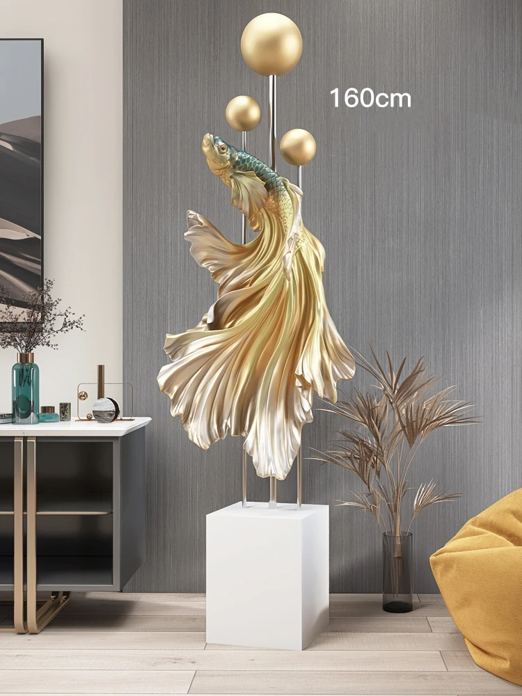 Home Decor Fighting Fish Statues Floor Decor Figurines Living Room ...