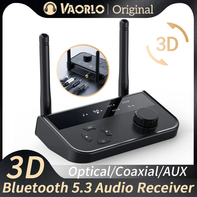 3D Stereo Bluetooth 5.3 Audio Receiver Optical/Coaxial/3.5mm AUX Analog Digital Signal Output ...