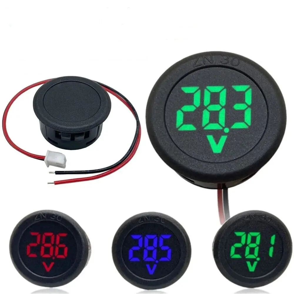 Car-Voltmeter-DC-4-100V-LED-Digital-Display-Round-Two-Wire-Panel ...