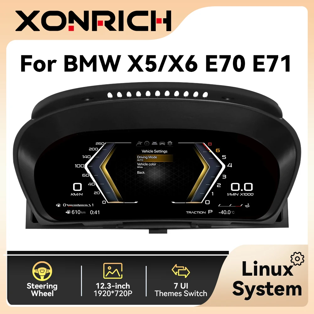 XONRICH 12.3" Car Digital Dashboard For BMW X5 E70 X6 E71 2006-2013 LCD ...