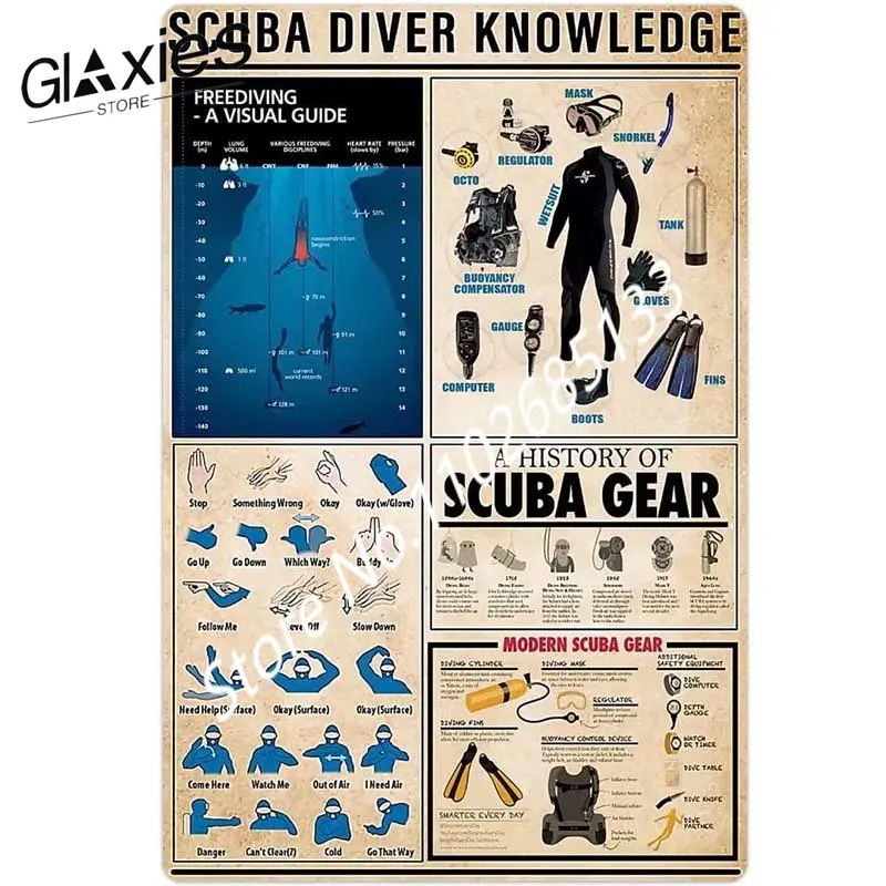 Scuba-Diver-Knowledge-Metal-Signs-Dive-Club-Wall-Decor-Dive-Gear-Hand ...