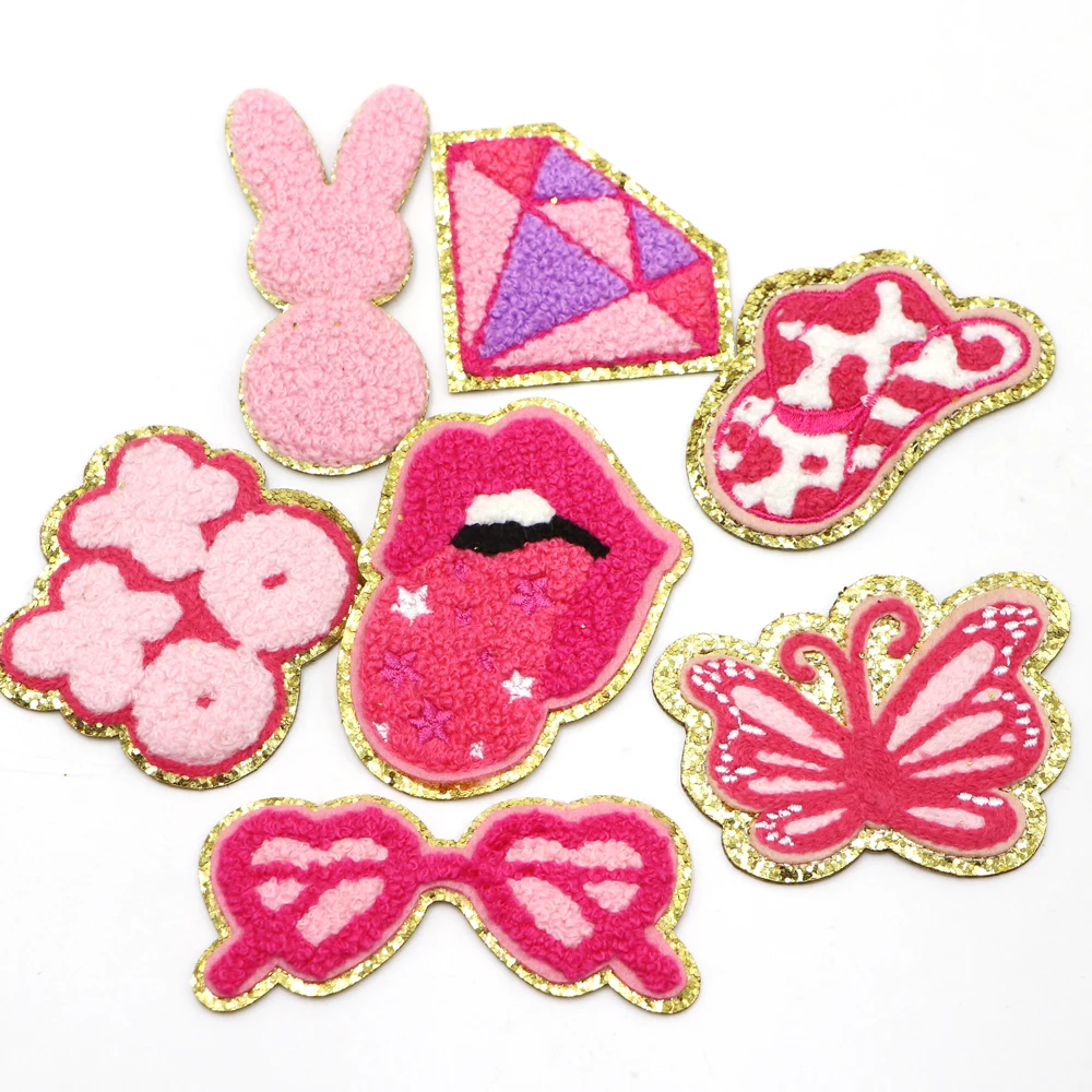 1PC-Pink-Design-Chenille-Patch-Sew-Iron-on-Applique-Repair-Patch-Emblem ...