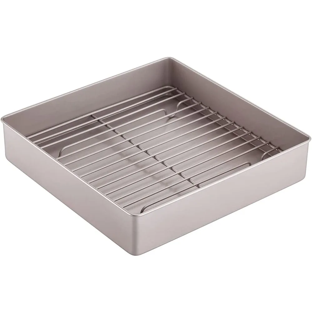 Baking-Tray-With-Rack-11-Inch-Non-Stick-Square-Deep-Cake-Tray-With ...